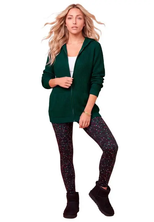 Roaman's Waffle Knit Zip-front Relaxed Hoodie - Emerald Green