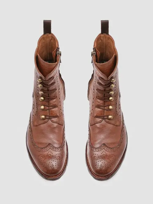Officine Creative Lexikon 131 Leather Brogue Ankle Boots - Brown