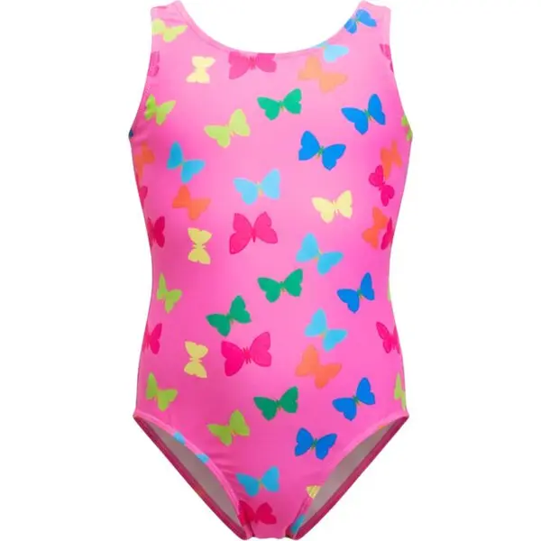 MIA BELLE GIRLS Butterfly Bucket Hat & One-piece Swimsuit - Pink