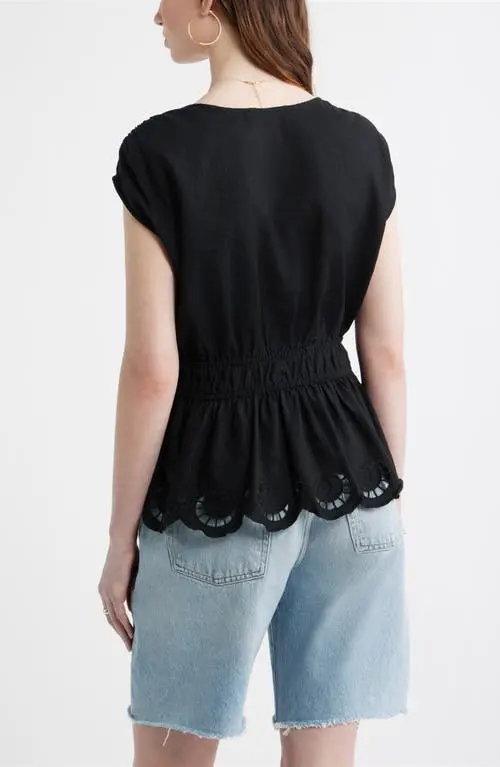 Treasure & Bond Eyelet Hem Peplum Top - Black