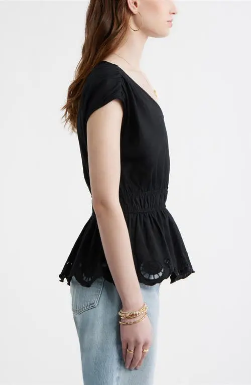Treasure & Bond Eyelet Hem Peplum Top - Black