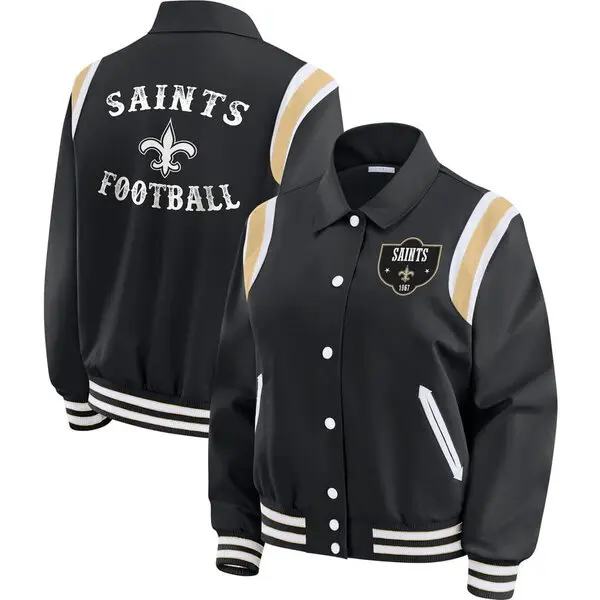 WEAR BY ERIN ANDREWS New Orleans Saints Varsity Lightweight Full-snap Jacket - Black