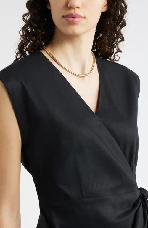Nordstrom Linen Blend Wrap Dress - Black