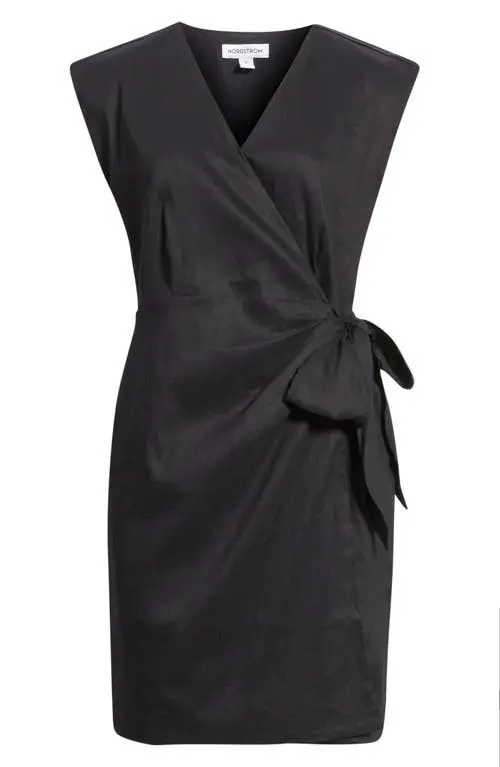 Nordstrom Linen Blend Wrap Dress - Black