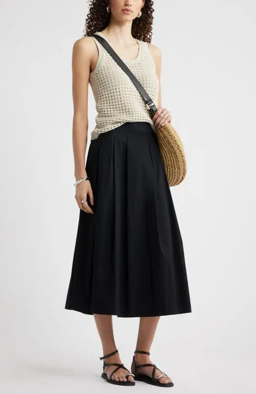 Nordstrom Pleated Cotton Poplin Midi Skirt