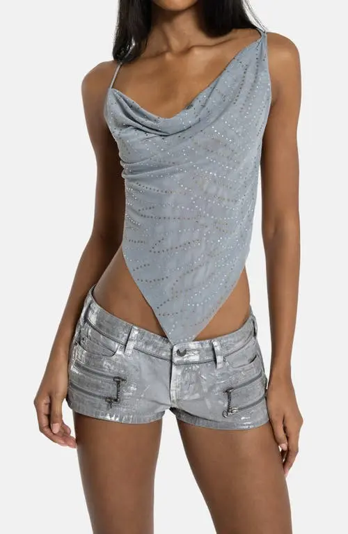 JADED LONDON Rhinestone Cowl Neck Open Back Top - Grey