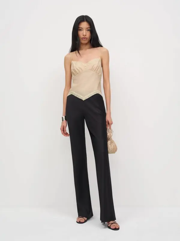 REFORMATION Gale Satin Long Pant - Black