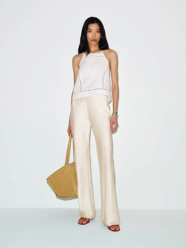 REFORMATION Gale Satin Long Pant - Ivory