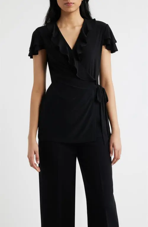 Anne Klein Ruffle Wrap Top - Anne Black