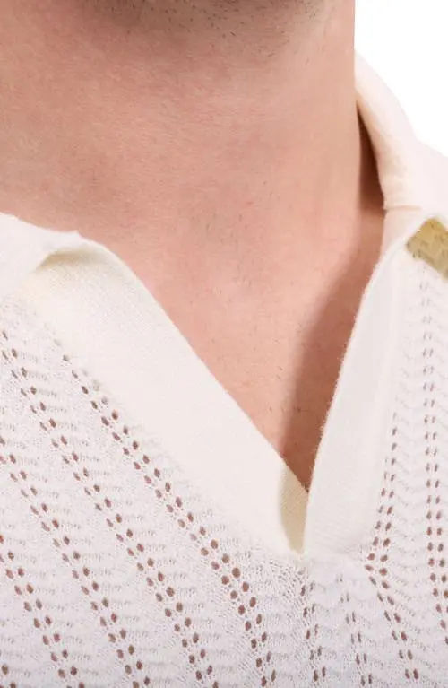Bugatchi Pointelle Stitch Cotton & Silk Polo Sweater - Chalk