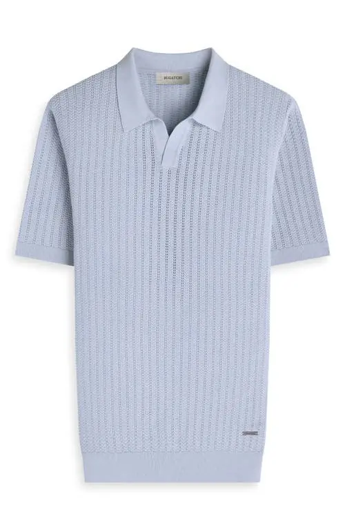 Bugatchi Pointelle Stitch Cotton & Silk Polo Sweater - Ice