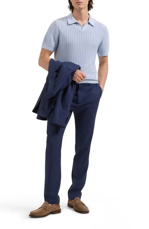Bugatchi Pointelle Stitch Cotton & Silk Polo Sweater - Ice
