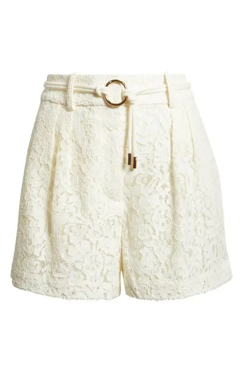 REISS Lori Pleat Lace Shorts - White