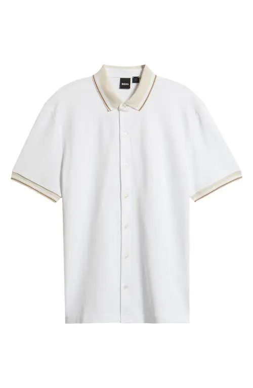 BOSS Puno Short Sleeve Cotton Button-up Shirt - White