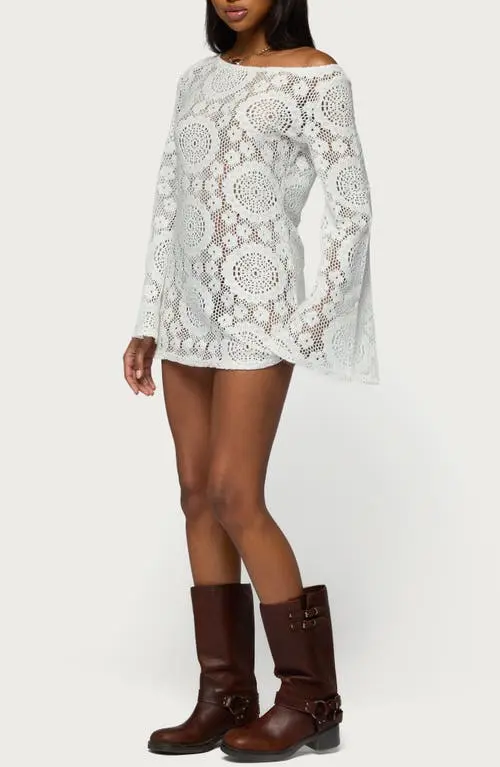 EDIKTED Lace One-shoulder Long Sleeve Minidress