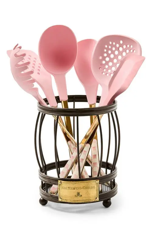 MACKENZIE-CHILDS Check Utensil Caddy Set - Rosy