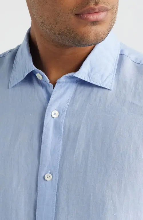 Bugatchi Orson Shaped Fit Short Sleeve Linen Button-up Shirt - Sky