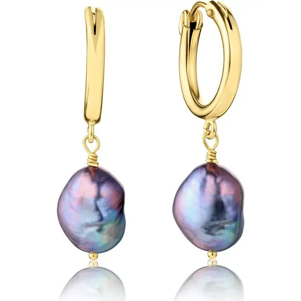 SET & STONES Adelle Pearl Hoop Earrings - Gold/peacock