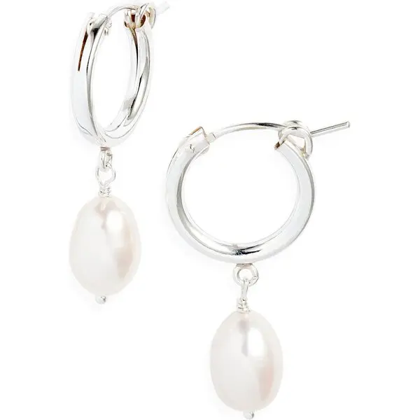 SET & STONES Adelle Keshi Pearl Hoop Earrings - Silver