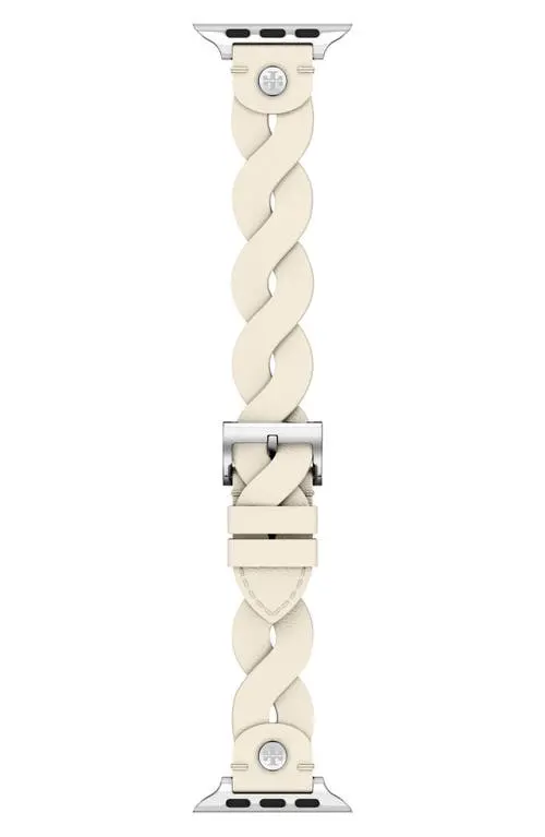 Tory Burch Miller Braided Leather 20mm Watchband - Ivory