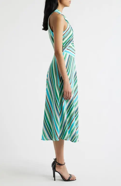 TAHARI ASL Stripe Cross Neck Midi Dress