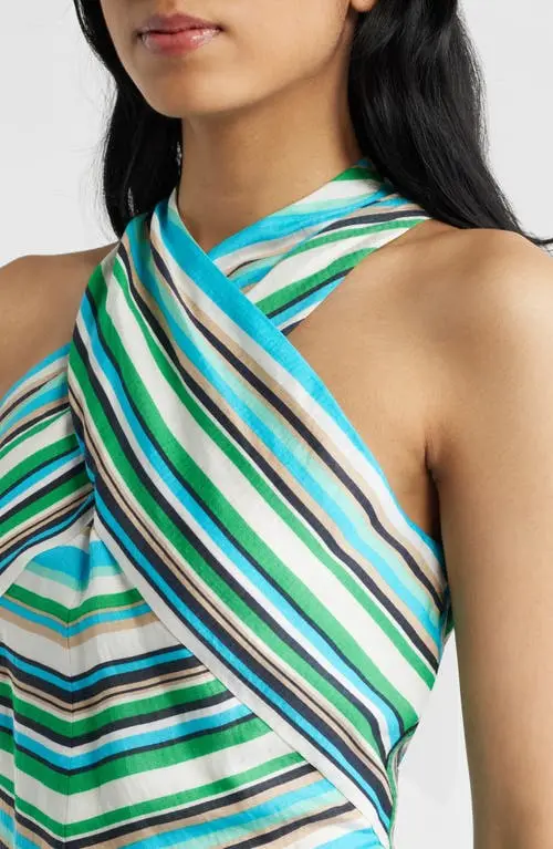 TAHARI ASL Stripe Cross Neck Midi Dress