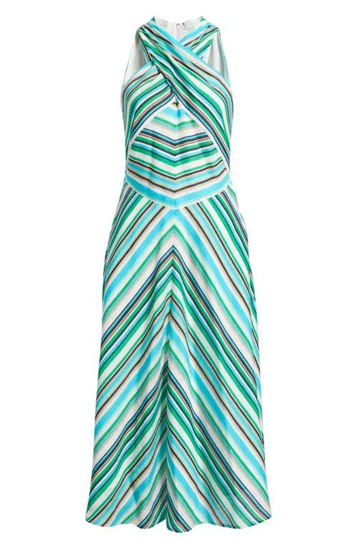 TAHARI ASL Stripe Cross Neck Midi Dress