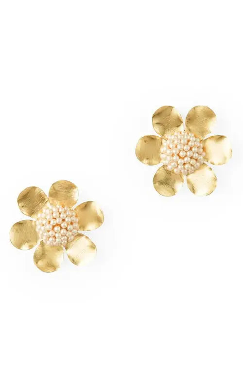 Deepa Gurnani Curie Flower Statement Earrings - Gold