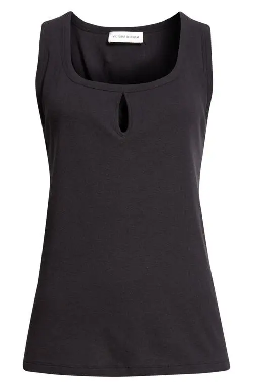 Victoria Beckham Split Cotton & Linen Jersey Tank - Black