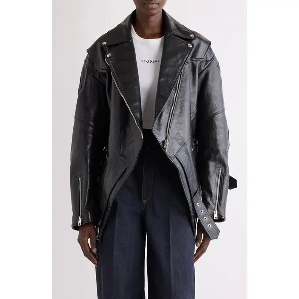 Givenchy Trapeze Leather Biker Jacket - Black