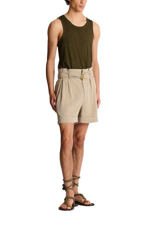Balmain Cotton And Linen Bermuda Shorts With T-bar Belt - Beige