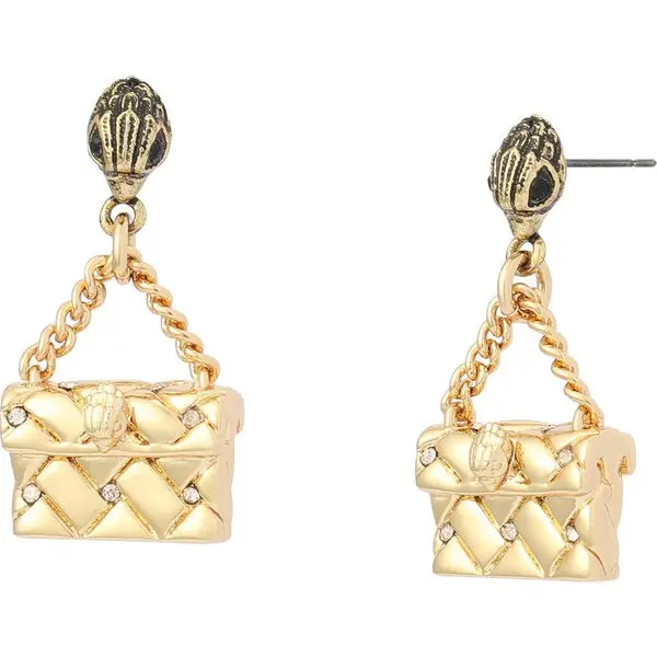 Kurt Geiger Quilt Kensington Bag Drop Earrings - Gold
