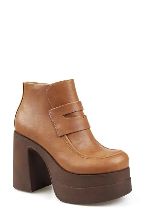 CANDIE'S Alesia Platform Bootie - Tan Faux Leather