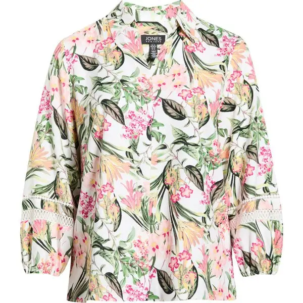 Jones New York Floral Print Shirt - White Sand Multi