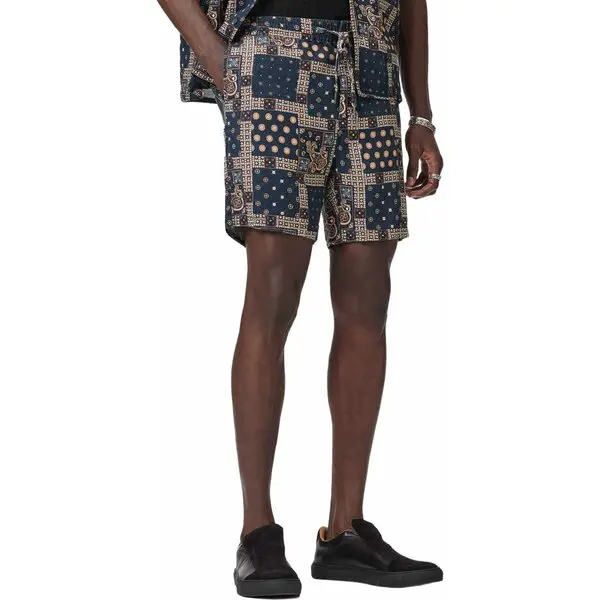 John Varvatos Daryl Patchwork Linen Drawstring Shorts