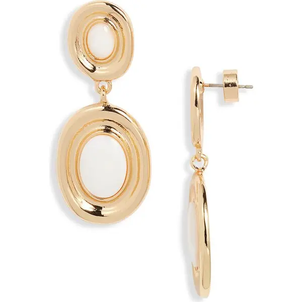 Nordstrom Oval Frame Shell Drop Earrings - White- Gold