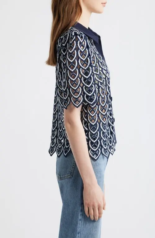 MILLY Addison Sheer Lace Top