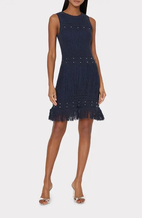 MILLY Beaded Fringe Knit Minidress