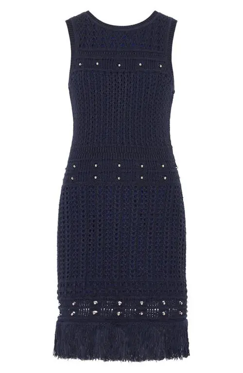 MILLY Beaded Fringe Knit Minidress