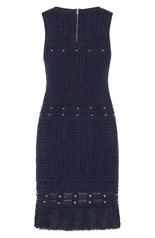 MILLY Beaded Fringe Knit Minidress