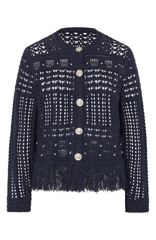 MILLY Beaded Fringe Cardigan
