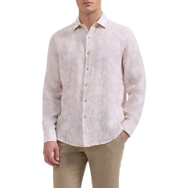 Bugatchi Julian Linen Button-up Shirt - Desert