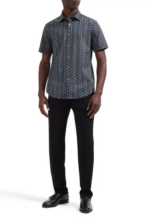 Bugatchi Miles Ooohcotton® Leaf Print Short Sleeve Button-up Shirt