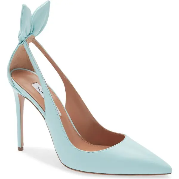 AQUAZZURA Bow Tie Pointed Toe Pump - Seabreeze