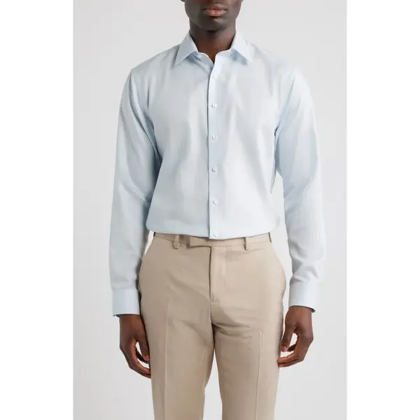 Nordstrom Trim Fit Premiumcotton Dobby Dress Shirt - Blue Adriano Texture