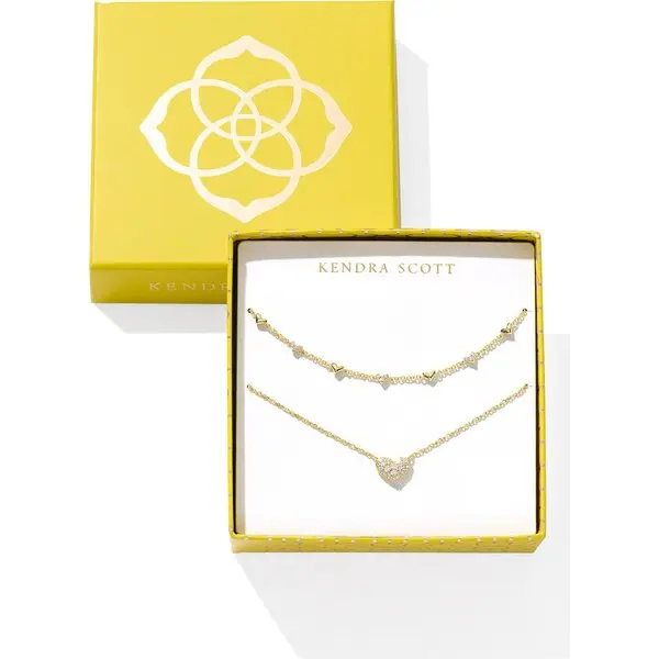 Kendra Scott Ari Haven Heart Set Of 2 Necklaces - Gold White Cubic Zirconia