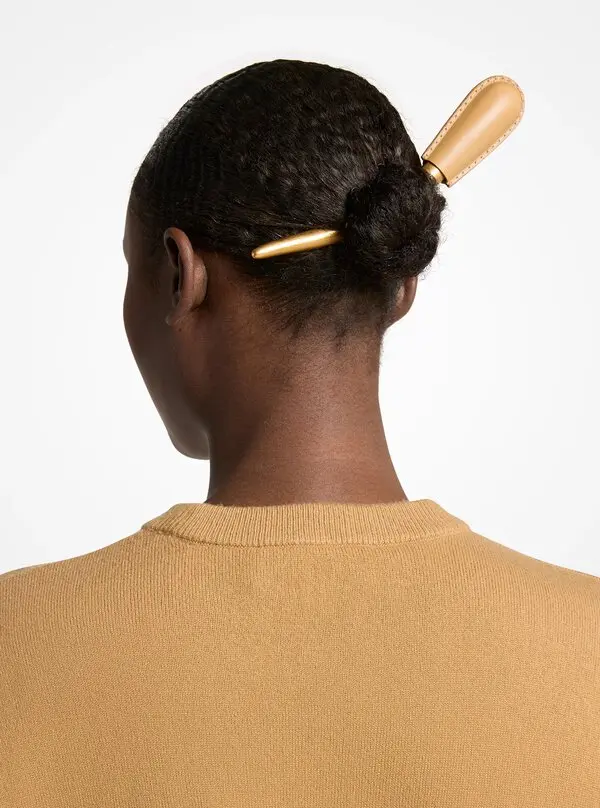 Michael Kors Leather Wrapped Brass Hair Pin - Natural