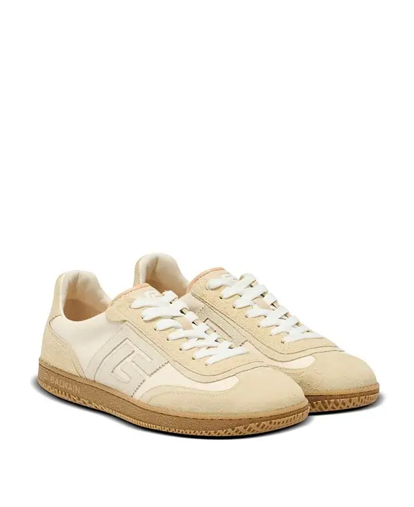 Balmain Swan Trainers In Suede, Aged Suede And Canvas - Beige