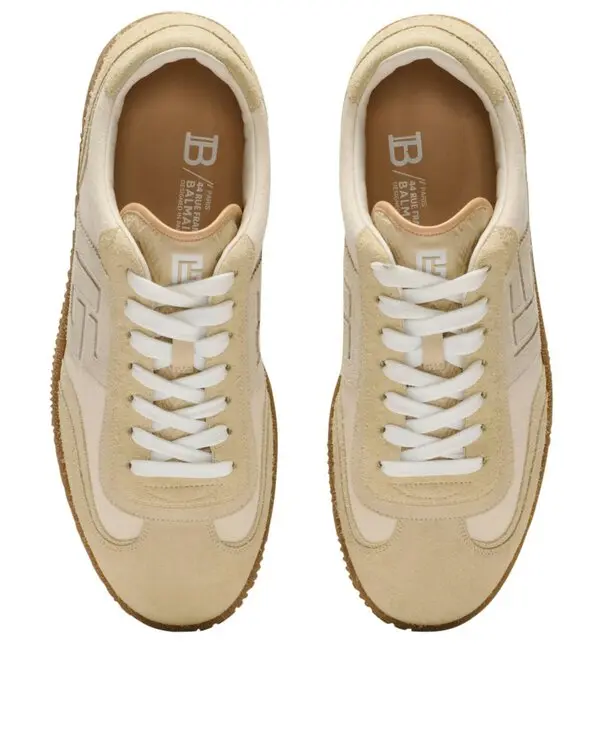 Balmain Swan Trainers In Suede, Aged Suede And Canvas - Beige