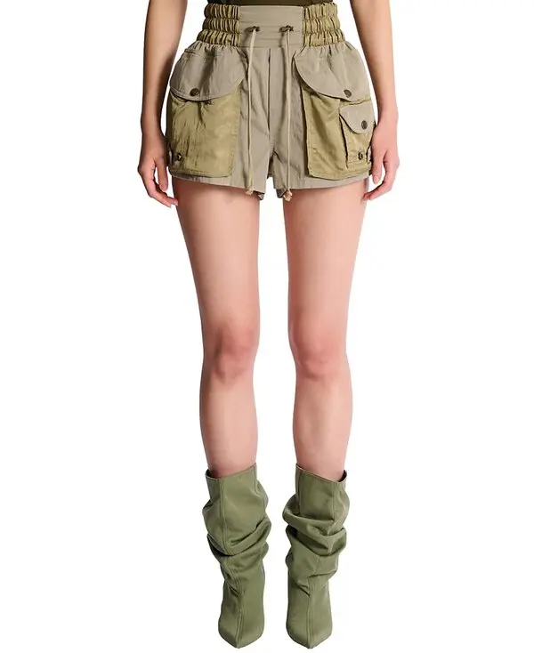 Balmain Cotton And Twill Utility Shorts - Green